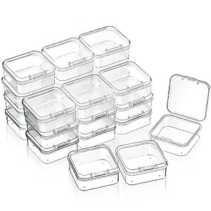 SATINIOR 24 Packs Small Clear Plastic Beads Storage Containers Box with Hinged Lid for Storage of Small Items, Crafts, Jewelry, Hardware (1.7 x 1.7 x 0.8 Inches)