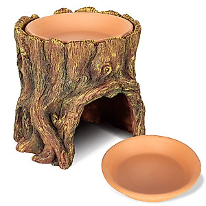 REPTIZOO Reptile Hide Cave Resin Moisture Keeping Reptile Cave with Clay Water Basin Humidifying Help Shedding for Reptile Amphibians Leopard Gecko