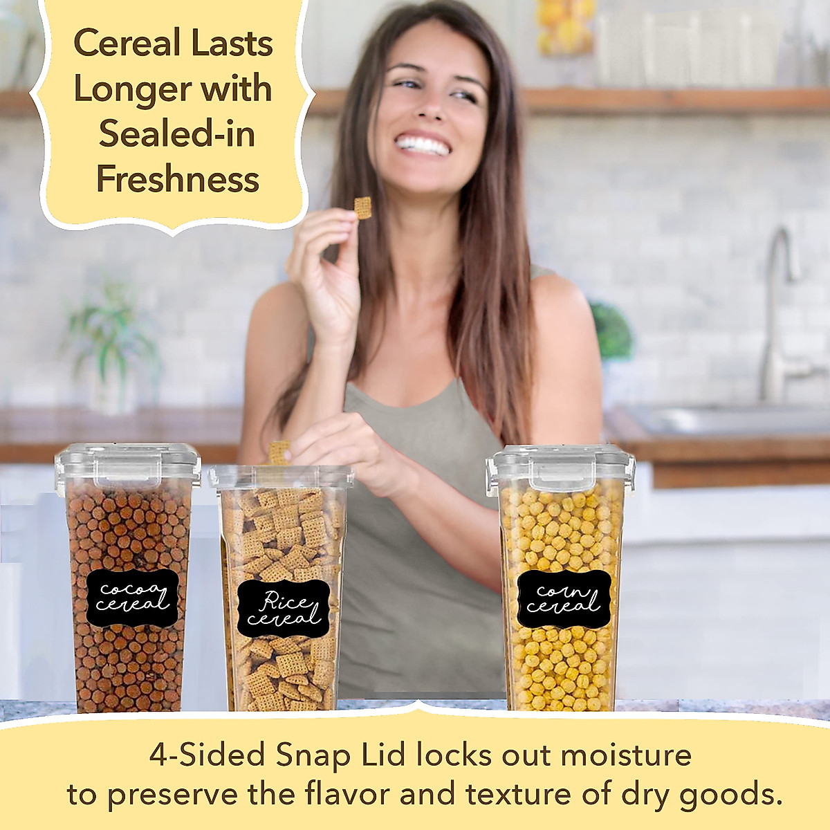 Cereal Container Storage Set - 4 Piece Airtight Food Storage Containers. BPA Free Dispenser Storage Container Set with Free Labels & Pen - by Simple Gourmet…