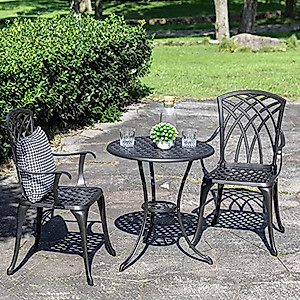 NUU GARDEN Patio Bistro Sets 3 Piece Cast Aluminum Bistro Table and Chairs Set with Umbrella Hole Bistro Set of 2 for Patio Backyard, Black