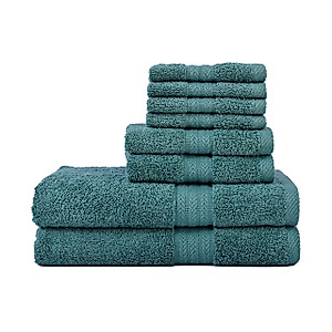 AKTI Premium 8 Piece Bathroom Towel Set, 2 Bath Towel 2 Hand Towel 4 Wash Cloth Bathroom Set, 100% Cotton Bathroom Towels with 580 GSM, Extra Absorbent & Quick Drying Towels for Bathroom