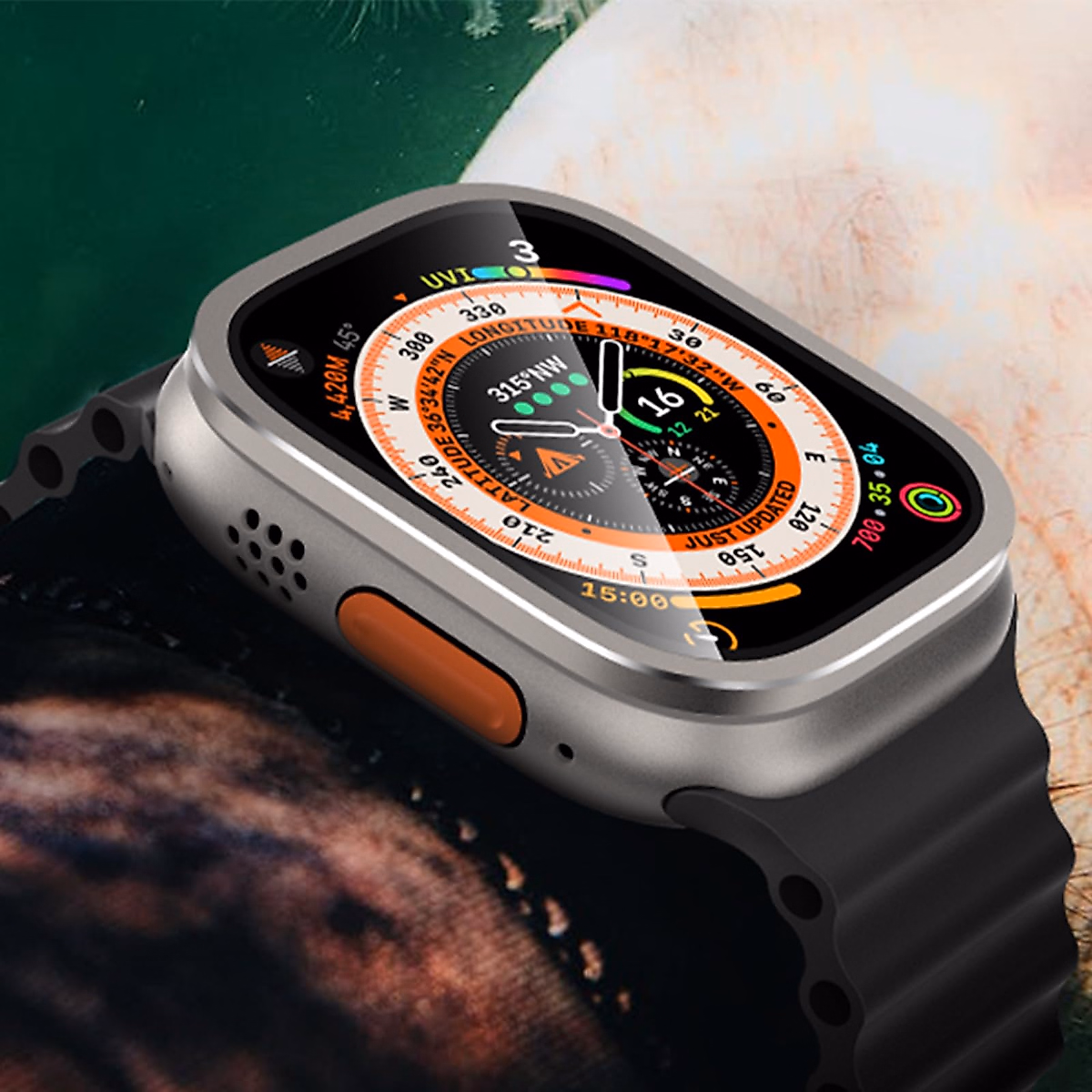 ownace Compatible with apple watch ultra 2 band 49mm with Screen Protector Tempered Glass Sport,Soft Silicone Waterproof Strap Wristbands iWatch Apple Watch Series Ultra Women Men