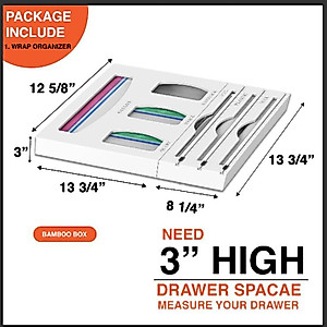 White Ziplock Bag Storage Organizer for kitchen Drawer | Plastic Wrap Organizer Dispenser with Cutter| Bamboo Ziploc Baggie Holder | Compatible with Ziploc Baggie Organizer | Bamboo Plastic Bag Dispenser for Gallon, Quart, Snack Sandwich bags & Plastic Fo