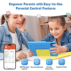 ApoloMedia 7-inch Kids Tablet, Quad Core Android 13 Tablet for Kids, 2+32GB, Dual Camera, Educationl Games, Parental Control, Kids Software Pre-Installed (Blue)