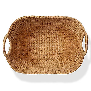 Casafield Large Laundry Boat Basket with Handles - Natural, Woven Water Hyacinth Multipurpose Storage Organizer for Throw Blankets, Bathroom, Bedroom, Living Room