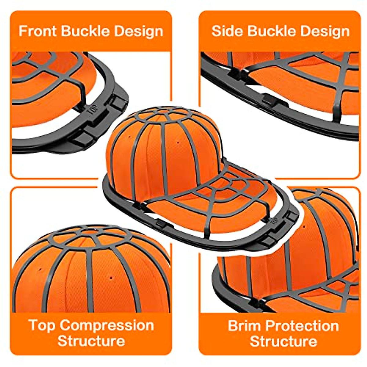 WUZJODER Hat Washer, Perfect Baseball Cap Protector Hat Holder Fit for Adult/Kid's Hat Rack Frame for Washer Machine Cleaner/Washing Cage (Black)