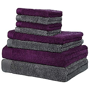 Weidemans 100% Cotton Towels | 2 Bath Towels 30" x 56", 2 Hand Towels 18" x 30" & 4 Washcloths 13" x 13" | Dark Grey & Plum Hand Towels | 8 Ultra Soft & Highly Absorbent Hand Towels for Bathroom