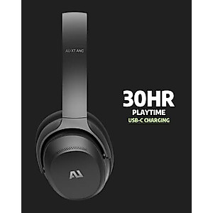 ausounds Wireless Bluetooth Headphones with Hybrid Active Noise Cancelling, Over-Ear Headset, aptX HD Supported, Bi-Fold, Protein Earmuffs, Deep Bass, Build-in Mics, 30 Hours Playtime (AU-XT, Black)