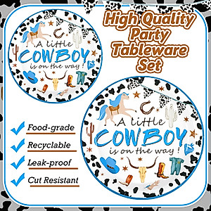 Sunnyray Cowboy Baby Shower Party Decorations Supplies Wild West Theme Party Tableware Set Western Rodeo Cow Country Party Dessert Plates Napkins Forks for 24 Guests Baby Shower Party