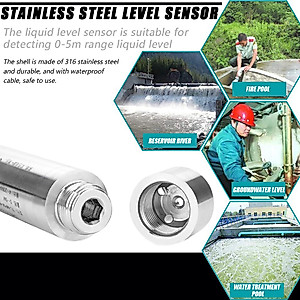 Liquid Level Sensor,DC24V 4 20mA Throw in Type Water Level Sensors, Anti Bending 0 5m Range Depth Input Liquid Level Transmitter,6m/19.7ft Input Liquid Level Transmitter