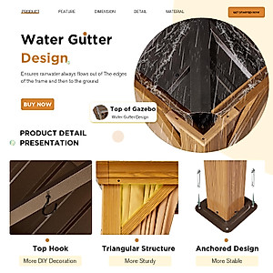 EROMMY 14'x22' Hardtop Gazebo, Galvanized Steel Double Roof with Wood Grain Aluminum Frame, Outdoor Gazebo with Curtains and Nettings for Patio, Backyard and Deck