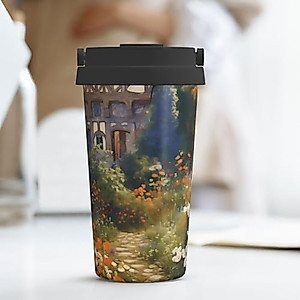 GTKSYNVE Reusable Coffee Mug with Lid and Handle, Cottage Garden Tumbler for Hot & Cold Drinks 16oz Stainless Steel Insulated Coffee Tumblers Double Wall Vacuum Thermal Cup