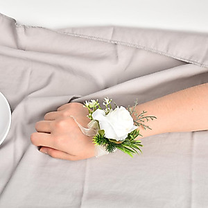 White Ivory Rose Wrist Corsages for Weeding Prom Corsage Wristlet for Women Bridal Bridesmaid Wrist Flower Corsage for Prom Party Decorations for Women Girls Weeding Artificial Flowers for Party Prom