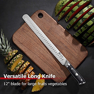 PAUDIN 12 Inch Carving Knife, Premium Slicing Knife with Granton Blade for Cutting Smoked Brisket, BBQ Meat, Turkey - Ergonomic G10 Handle