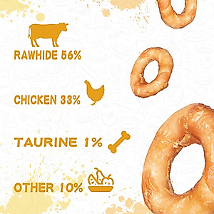 PAWUP Dog Treat Chicken Wrapped Rawhide (4pcs) for Large Dogs, Long Lasting Dog Treat Ring w/Taurine for Aggressive Chewer, 12.5oz