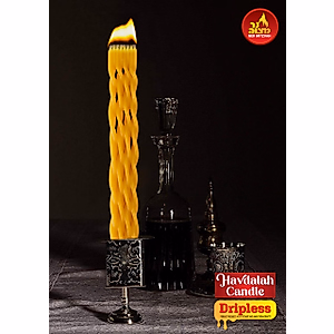 Ner Mitzvah Havdalah Candle DRIPLESS Braided Beeswax - Non-Drip - 12" Drip-Free Hand Dipped Bees Wax Braided Multi Wick Candle