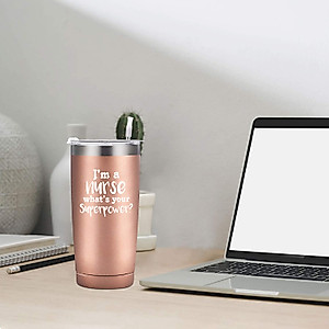I'm a Nurse Travel Tumbler with Lid and Straw, Funny Gifts for Nurse, New Nurse, Women on Nurse Week Graduation Thanksgiving Birthday, Insulated Stainless Steel Travel Tumbler (20 Oz, Rose Gold)