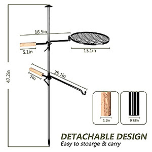 Adjustable Outdoor Campfire Grill Stand Portable Camping Kitchen Table,Swivel Campfire Grill, Heavy Duty BBQ，Fire Pit Grill，Over Fire Camping Grill for Outdoor Barbecue Over Open Fire