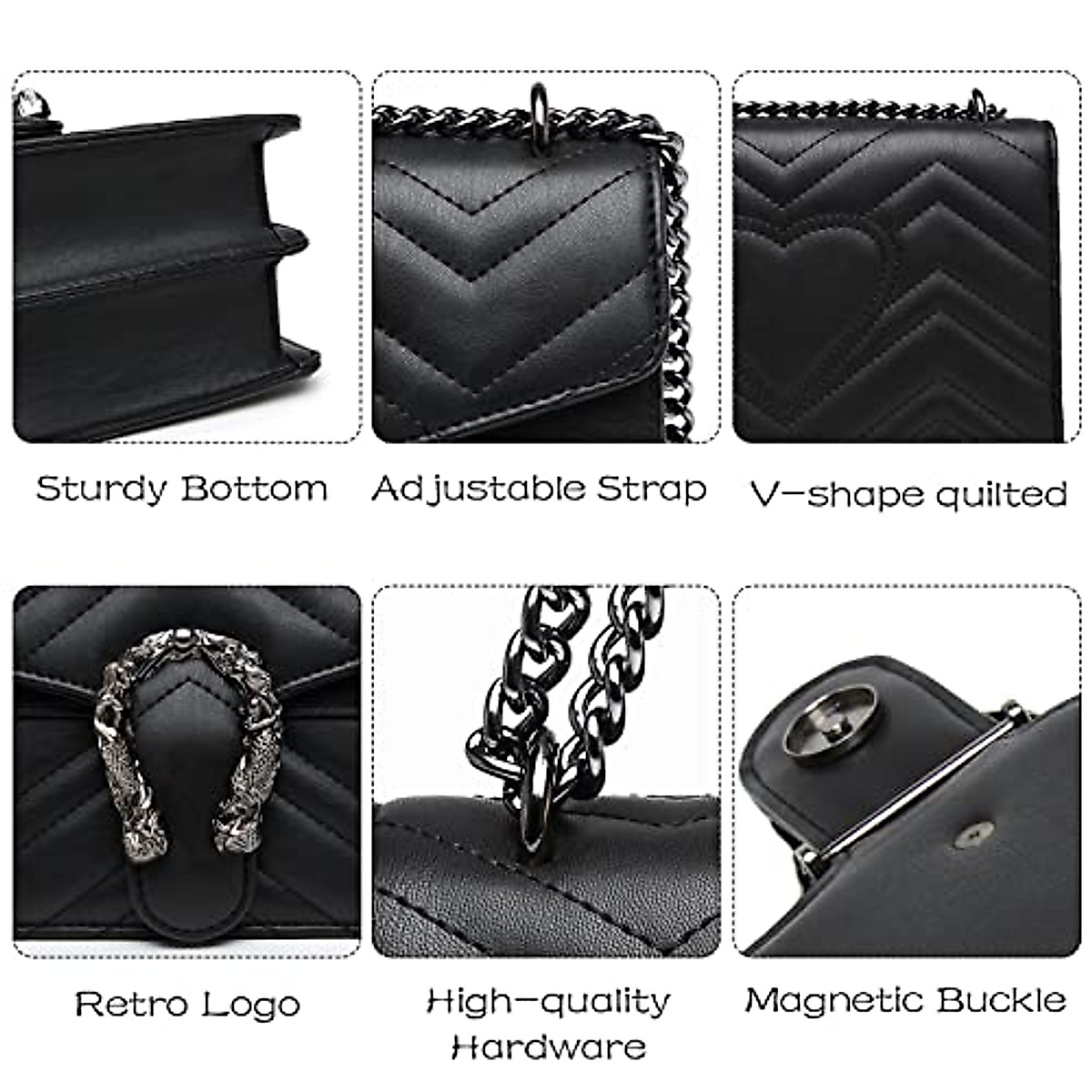 MYHOZEE Crossbody Purses for Women, Black Shoulder Bag Leather Chain Satchel Purse Ladies Handbags Evening Bag