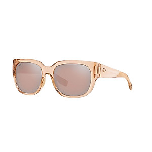 Costa Del Mar Womens Waterwoman Rectangular Sunglasses, Shiny Blonde Crystal/Copper Silver Mirrored Polarized-580P, 55 mm