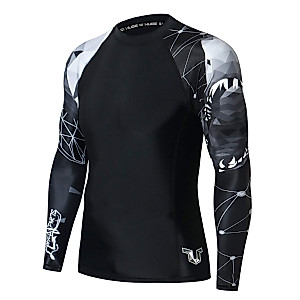 HUGE SPORTS Wildling Series UV Protection Quick Dry Compression Rash Guard (Shark,L)