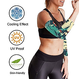 Women UV Sun Protection Arm Sleeves 1 Pair, Sun-protective Cooling Sleeves Skeleton Dinosaur, Arm Cover Shield for Men Cycling Golf Hiking Running Outdoor Sports M