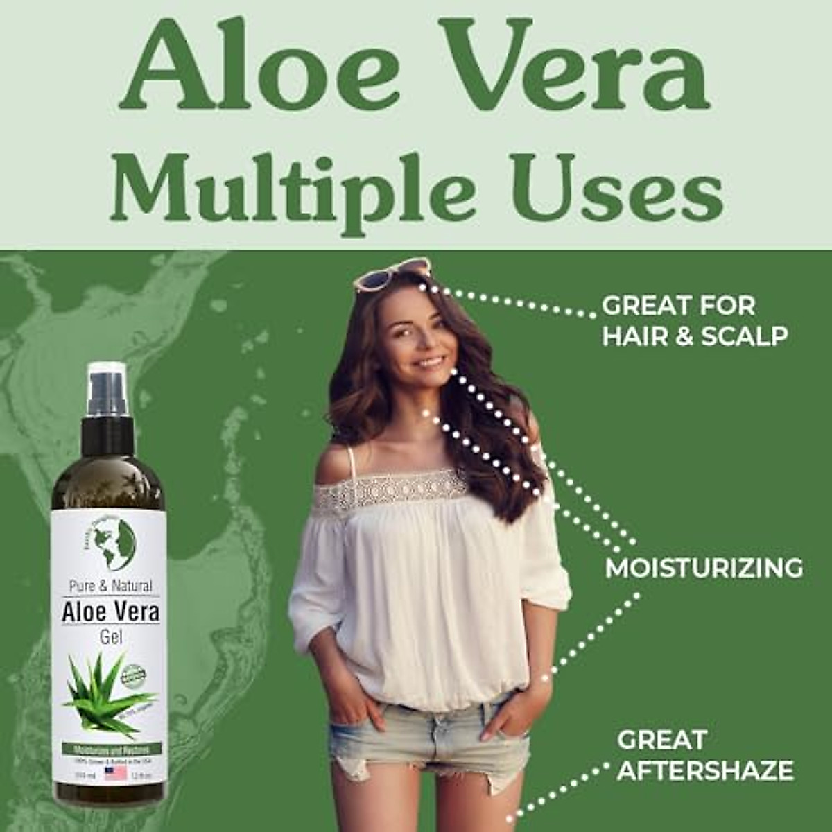 Earth's Daughter Organic Aloe Vera Gel from 100% Pure and Natural Cold Pressed Aloe – Moisturizes - Great for Face - Hair- Sunburn - Aftershave - Bug Bites - 12 oz.