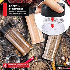 6 Pack 5.5 oz Round Plastic Spice Jars, Empty Seasoning Containers for Homemade Rub, Spices, Glitter, and More, Small Spice Containers with Black Shaker Lids and Heat-Induction Liner, Clear Spice Jars