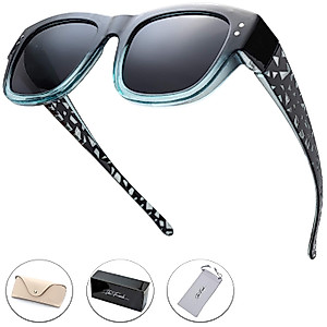 The Fresh High Definition Polarized Wrap Around Shield Oversized Sunglasses for for Large Prescription Glasses - Gift Box Package (F613-Crystal Black/Blue for Large Glasses, Grey)