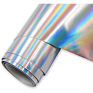 Silver Holographic Vinyl Permanent, 12" x15 FEET Rainbow Holographic Vinyl Roll, Chrome Holographic Sticker Vinyl for Cricut, Silhouette, Signs, Decals by Turner Moore Edition (15FT)