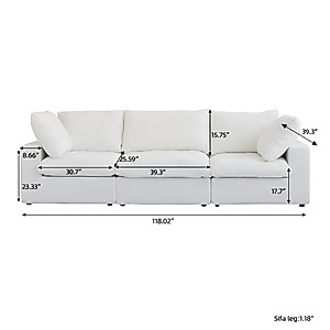 Sdorens Modern Modular Sectional Sofa 3 Seat, Cushion Covers Removable, 118" Minimalist Sofa Couch for Living Room Office Apartment, White