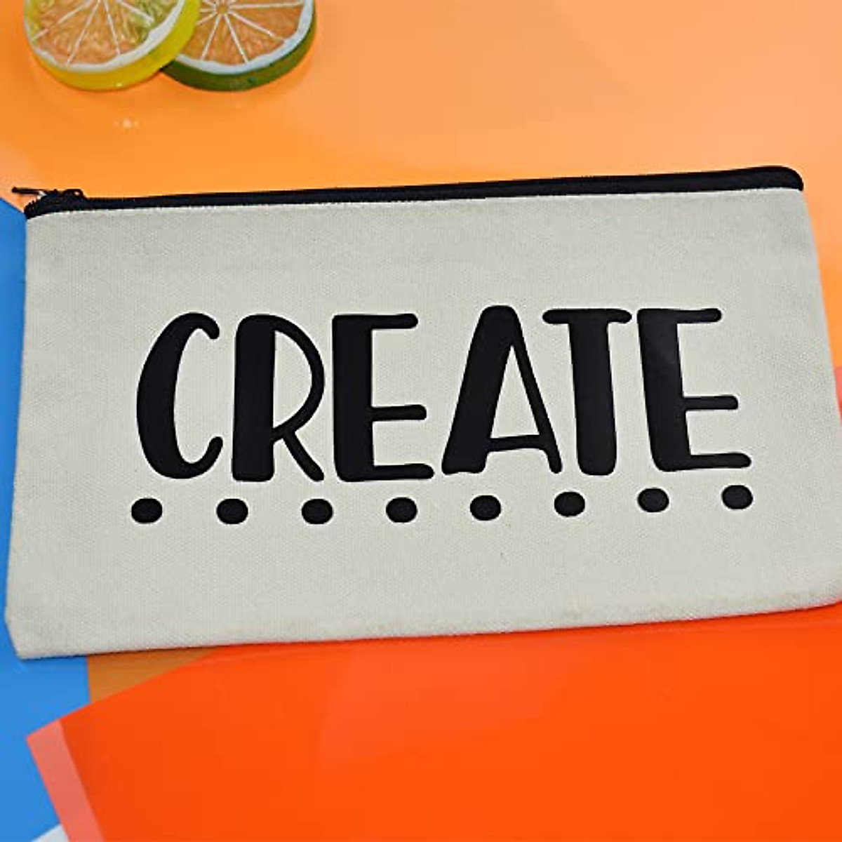 14Pieces 8 x 5 Inch Blank Craft DIY Canvas Bags with 20 Pieces 12x 10inch Black Heat Transfer Vinyl Canvas Makeup Bag Multipurpose Travel Toiletry Pouch Cosmetic Pen Bag (34Pieces…