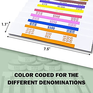 CASHTEK Money Bands for Cash,Money Wrappers for Bills Dollar,Self Adhesive Currency Straps,Pack of 400 Money Straps,ABA Standard Colors