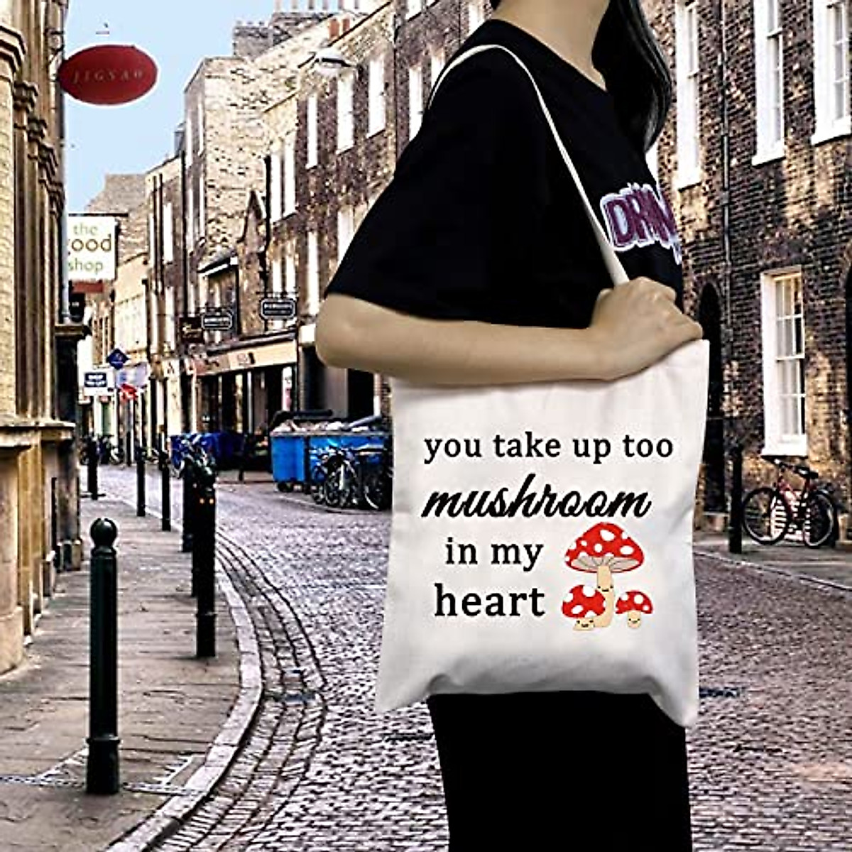 MBMSO Mushroom Canvas Tote Bag You Take up Too Mushroom in My Heart Mushroom Lovers Gifts Shopping Bag Fungi Pun Gifts (Mushroom in my heart TB)