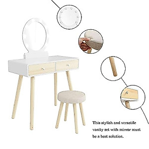 KJNS Makeup Vanity Dressing Table Set Dresser Desk w/Mirror Drawer White Lights Vanity Desk Makeup Vanity Side Tables Bedroom Vanity Table Portable Desk Vanity Set