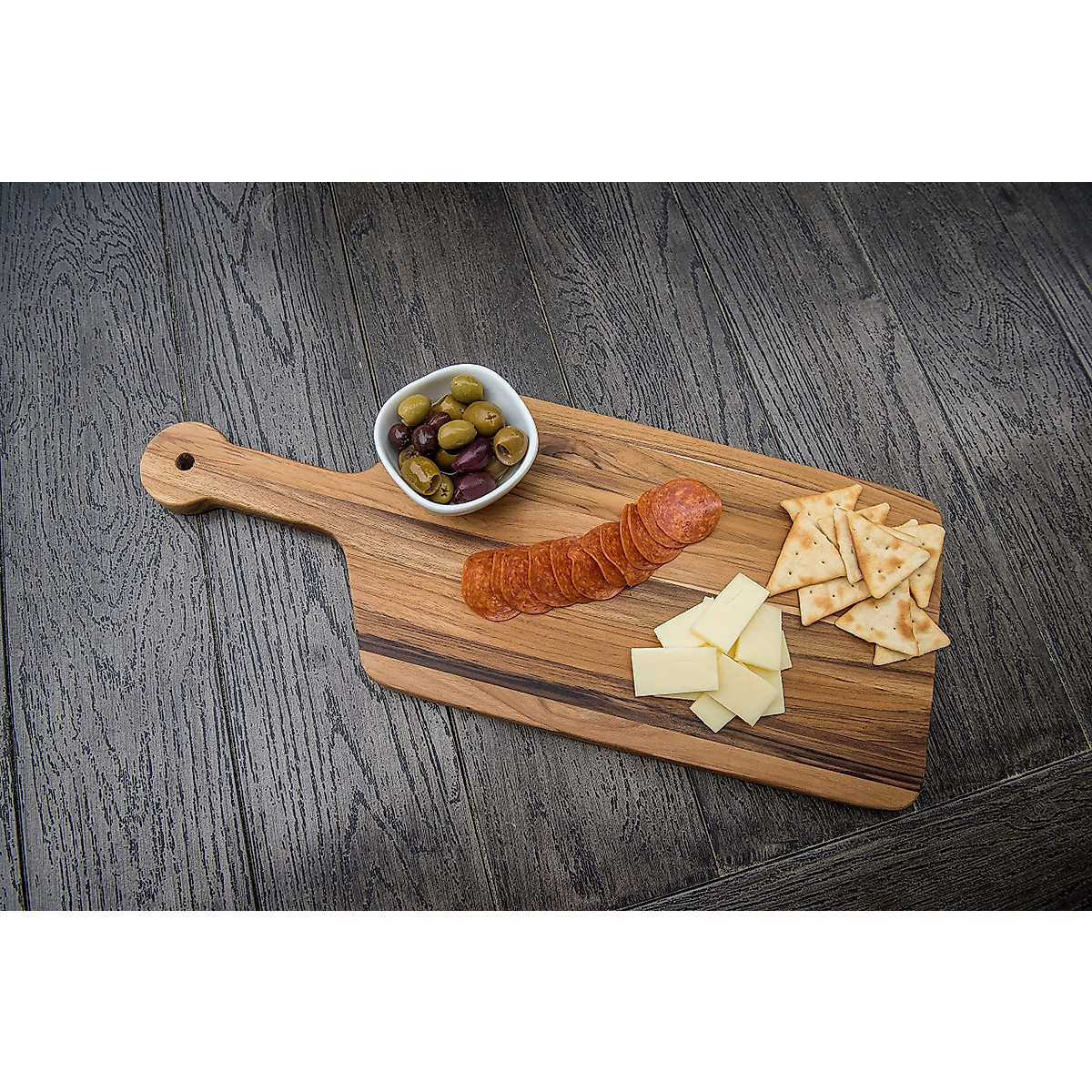 Lipper International Teak Wood Edge Grain Kitchen Paddle Board for Serving, Large, 20" x 8" x 3/4"