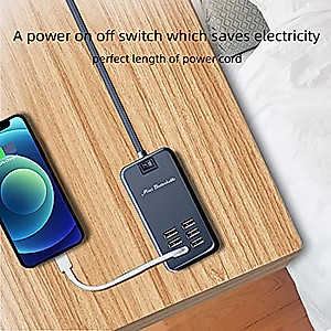 USB Charger Station, 6 Port Desktop Charging Station for Multiple Devices, Wall Power Strip with Switch
