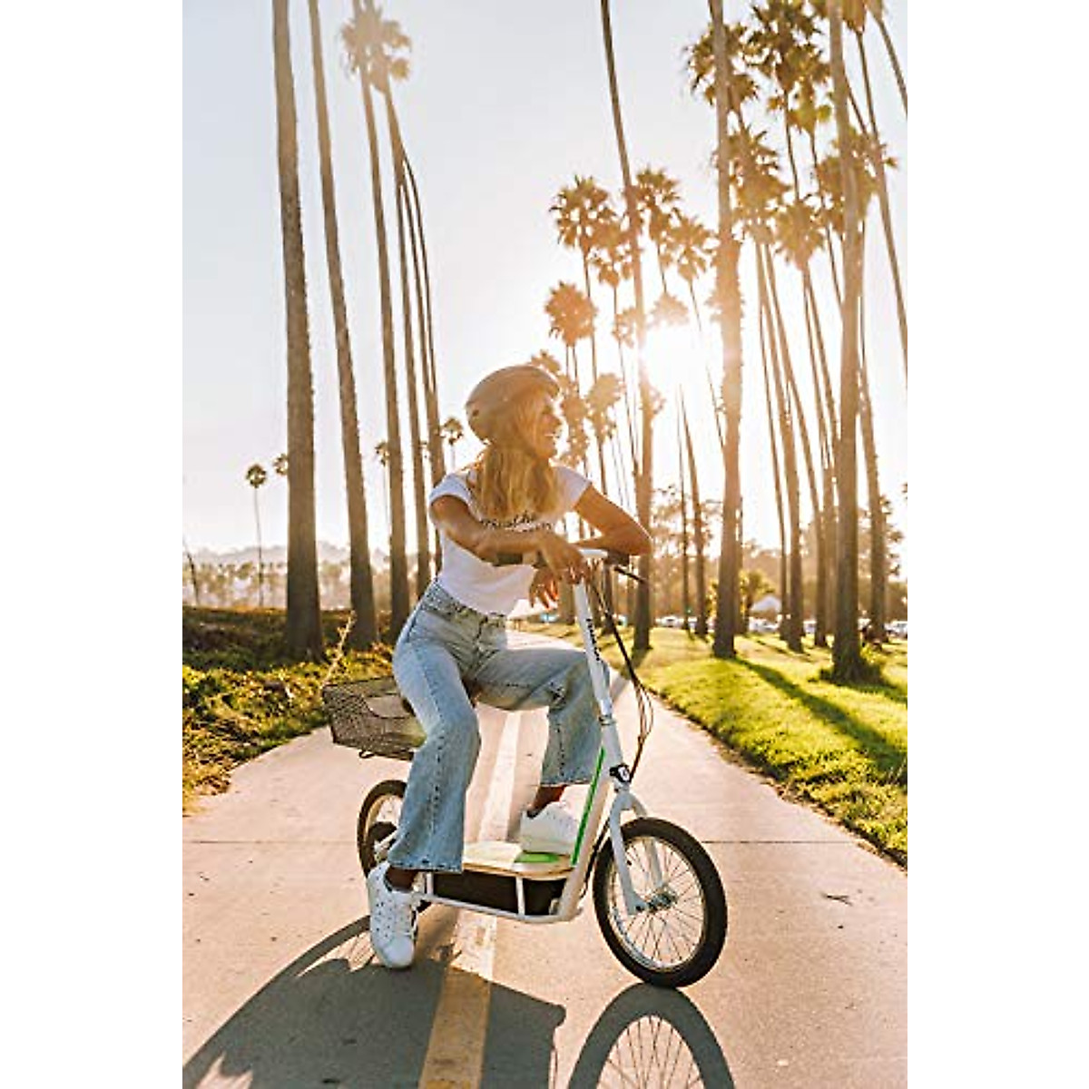 EcoSmart Metro Electric Scooter – Padded Seat, Wide Bamboo Deck, 16" Air-Filled Tires, 500w High-Torque Motor, Up to 18 mph, 12-Mile Range, Rear-Wheel Drive