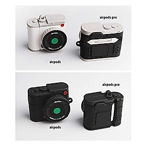 UnnFiko Camera Airpods Case, Retro 3D Cartoon Soft Silicone Protective Cool Airpods 1 & 2 Charging Cover with Keychain (Camera Black, Airpods 1 & 2)