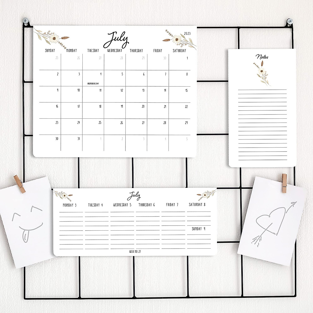 Beautiful 2023 Magnetic Fridge Calendar Set 3 - Runs Until July 2024 - The Perfect Weekly/Monthly Calendar And Notepad With Floral Designs for Easy Organizing