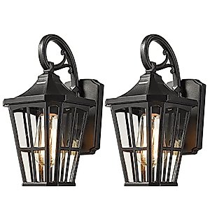 Emliviar 2 Pack Outdoor Wall Lights, 12 Inch Modern Exterior Light Fixtures, Black Finish with Clear Glass Shade, XE221B1-2PK BK