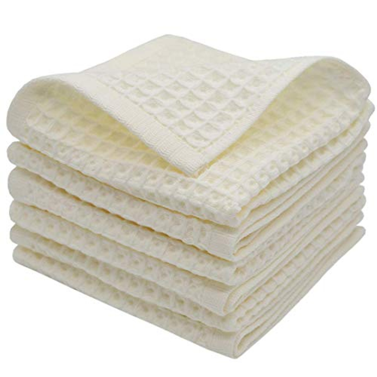 GQZLUCK 100% Natural Cotton Classic Waffle Weave Dish Cloths, Soft Ultra Absorbent Bath Hand FaceTowel, Fast Drying Lightweight Washcloth, Set of 6 (Beige)