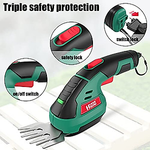 Cordless Grass Shear Handheld Hedge Trimmer 2-in-1 7.2V HYPERECHO Handheld Grass Clipper Hedge Cutter with Pruning Blades and Grass Cutting Blades
