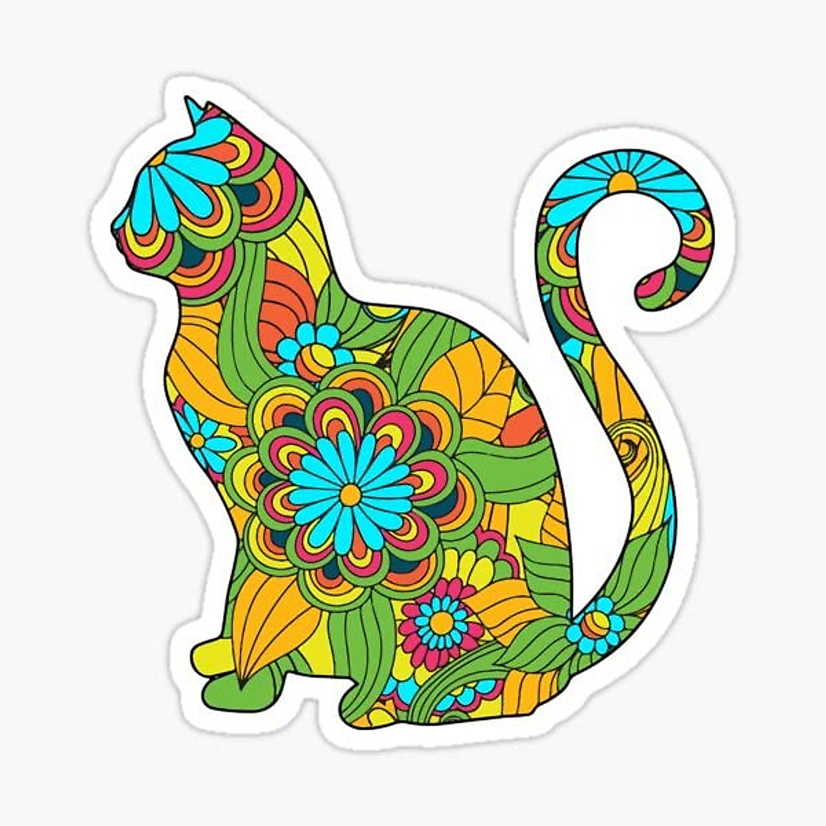 STICKY DUDE Cat Mandala Sticker, 5 inches - Yeti Cup Vinyl Waterproof Decal Car Laptop Wall Window Bumper