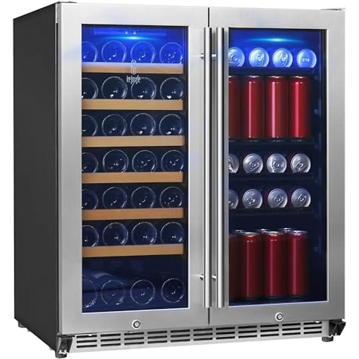 ICEJUNGLE Wine and Beverage Refrigerator-68 Bottle Wine Cooler- Dual Zone, Stainless Steel, Built-In/Freestanding, Adjustable Shelves & Digital Temperature Display, Low-Noise - 30 Inch