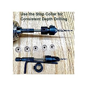 FTG USA Wood Countersink Drill Bit Set 3 Pc Countersink Drill Bit #6#8#10 Tapered Drill Bits with Improved Countersink Connection Drill Bit to Hex Shank Without Pin, 1 Stop Collar, 1 Allen Wrench