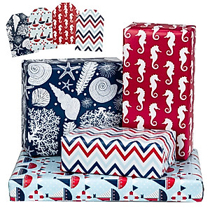 MAYPLUSS Wrapping Paper Large Sheets with Gift Tags - Folded Flat - 4 Different Babyshower Design for Boy - (30.1 sq.ft.ttl.) - 27.5 inch X 39.4 inch Per Shee