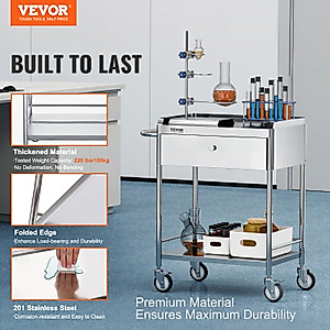 VEVOR Shelf Stainless Steel Utility Cart Catering Cart with Wheels Medical Dental Lab Cart Rolling Cart Commercial Wheel Dolly Restaurant Dinging Utility Services (2 Shelves/ 1 Drawer)
