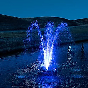 HALF OFF PONDS Aqua Marine Floating Fountain with Large Float, (3) Spray Pattern Nozzles, 3,000 GPH Pump with 100' Cord and (3) 3-Watt Color Changing Light Kit with Remote - AQF30003X3-100