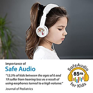 ONANOFF BuddyPhones Explore+, Volume-Limiting Kids Headphones, Foldable and Durable, Built-in Audio Sharing Cable with in-Line Mic, Best for Kindle, iPad, iPhone and Android Devices, Snow White